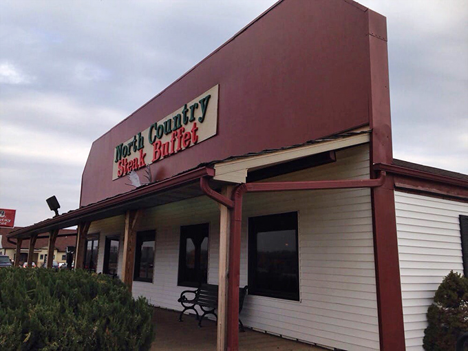 The unassuming exterior of North Country Steak Buffet stands like a carnivore's beacon in La Crosse, promising meaty treasures within those white walls.