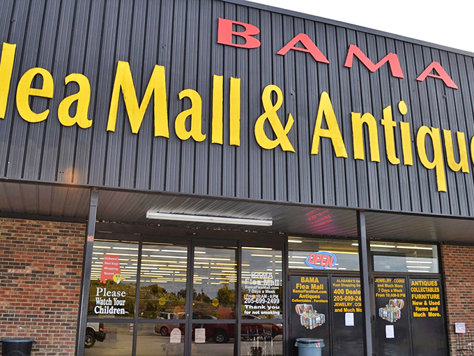 The unassuming fa&ccedil;ade of Bama Flea Mall & Antique Center promises treasures within, like finding the Batcave hidden behind Wayne Manor's grandfather clock.