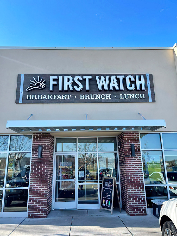 First Watch's inviting exterior promises morning magic within its walls, where breakfast dreams come true regardless of the season.