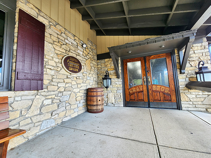 The stone fa&ccedil;ade and wooden beams aren't trying to be trendy &ndash; they're promising something better: authentic Hoosier comfort that's stood the test of time.