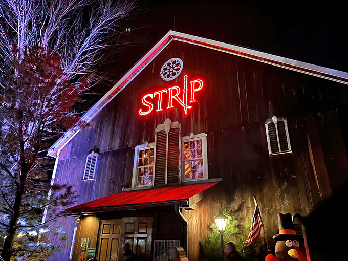 This isn't your grandpa's barn anymore! The rustic exterior of Strip Steakhouse in Avon houses culinary treasures behind those weathered wooden doors.