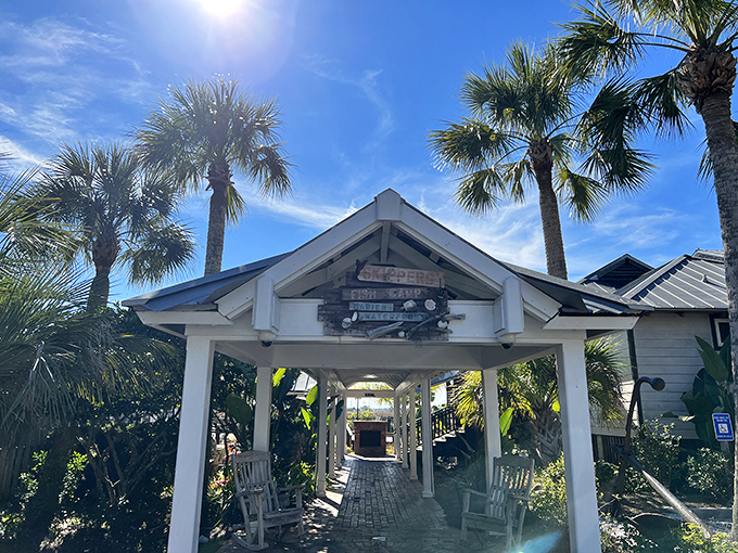 Rustic charm meets waterfront magic at Skipper's Fish Camp, where that metal roof has sheltered countless seafood revelations and happy stomachs.