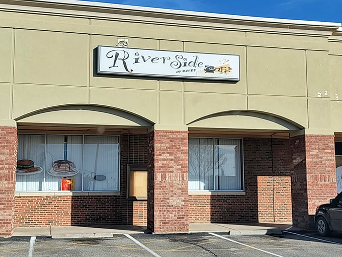 The unassuming storefront of Riverside Cafe hides culinary treasures within. Like finding a diamond in a strip mall setting.