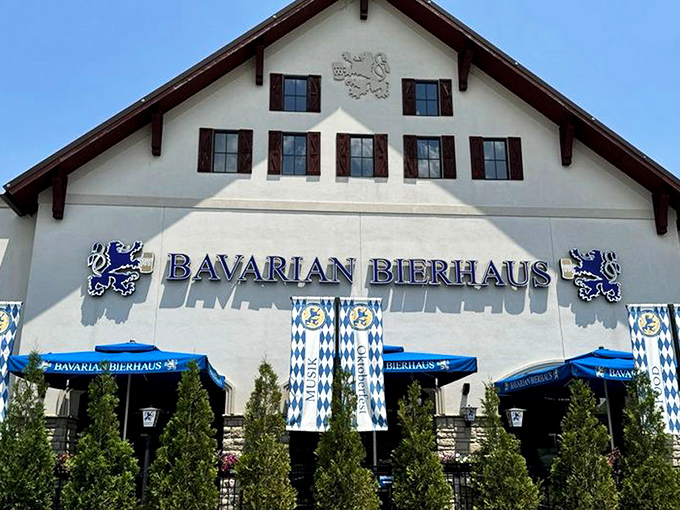 A slice of Bavaria rises magnificently in Nashville, its blue-and-white facade promising authentic German delights without the passport hassle.