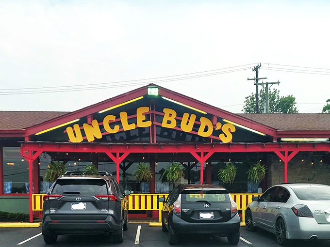 The unassuming exterior of Uncle Bud's might not win architectural awards, but that yellow sign promises treasures that fancy facades can't deliver.