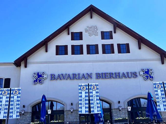 A slice of Bavaria rises magnificently in Nashville, its blue-and-white facade promising authentic German delights without the passport hassle.