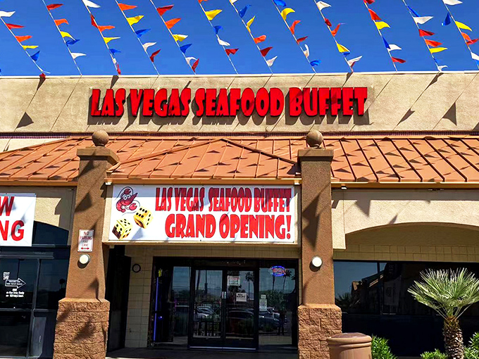 The desert's seafood mirage comes complete with festive flags that flutter like a maritime celebration in Phoenix's arid landscape. Who knew paradise had a "Now Hiring" sign?