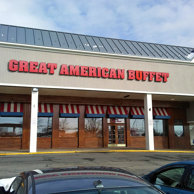 The red letters beckon like a lighthouse for the hungry. Great American Buffet's exterior promises what we all secretly want: permission to try everything on the menu.