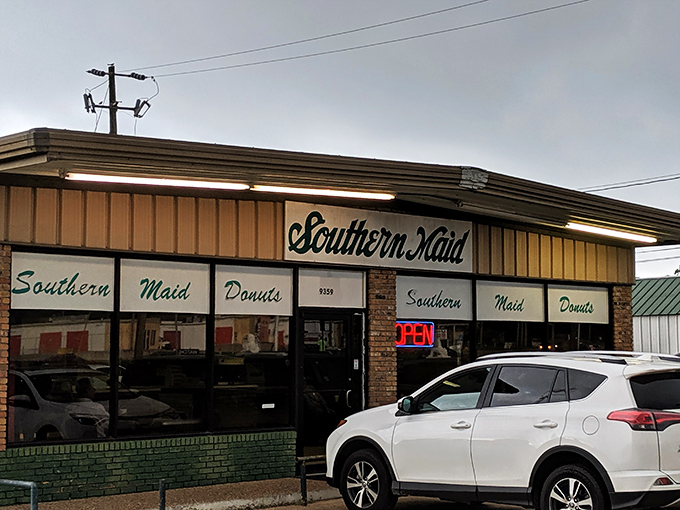 The unassuming brick facade of Southern Maid Donuts stands as a testament that greatness doesn't need flashy advertising&mdash;just decades of donut perfection.