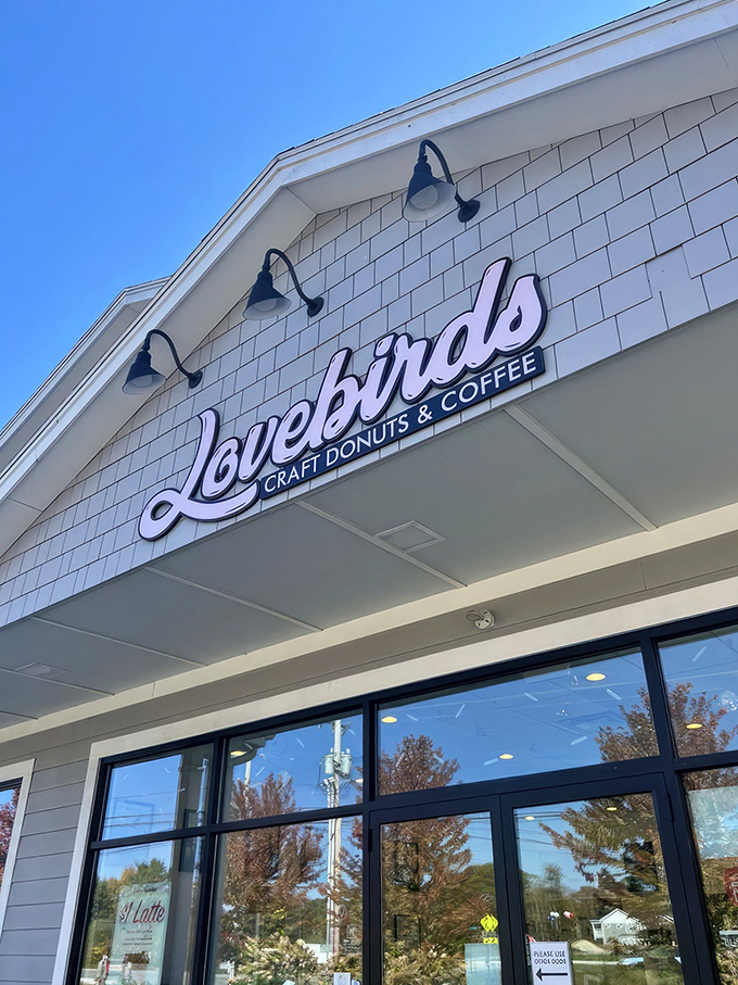 The welcoming gray shingled exterior of Lovebirds Donuts beckons like a siren song to donut lovers across state lines.