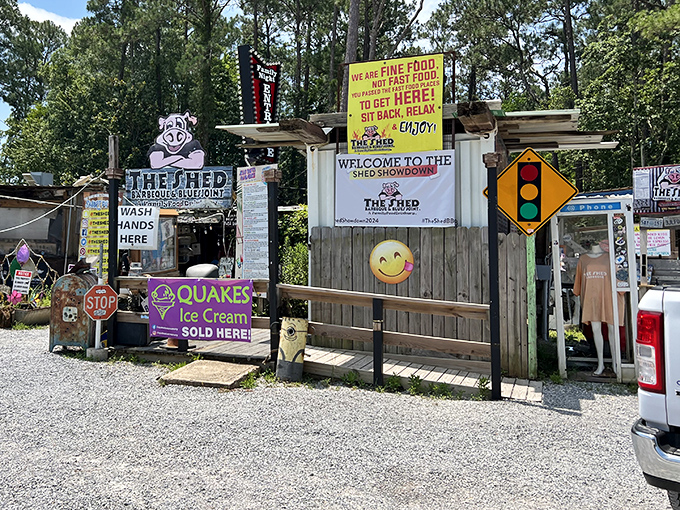 Welcome to BBQ paradise! The Shed's rustic exterior looks like what would happen if a junkyard and comfort food had a beautiful love child.