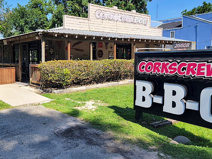 The promised land awaits! CorkScrew BBQ's unassuming exterior in Spring, Texas hides barbecue treasures that would make even the most stoic Texan weep with joy.