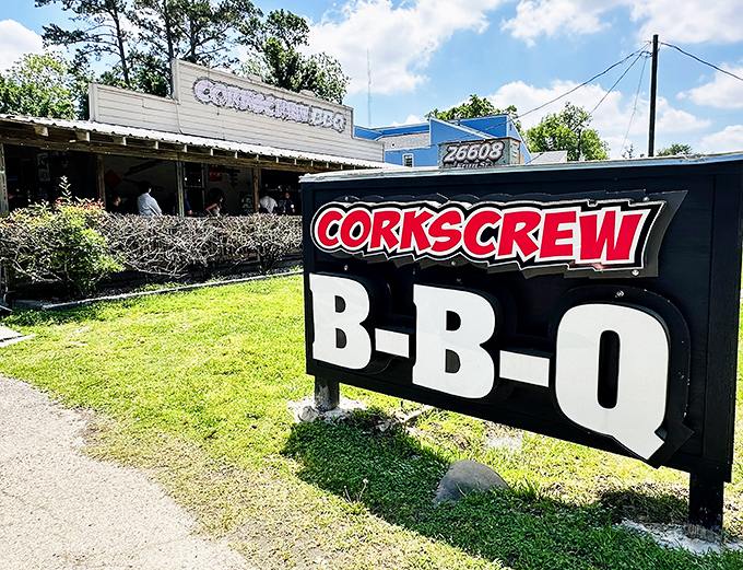 The promised land awaits! CorkScrew BBQ's unassuming exterior in Spring, Texas hides barbecue treasures that would make even the most stoic Texan weep with joy.