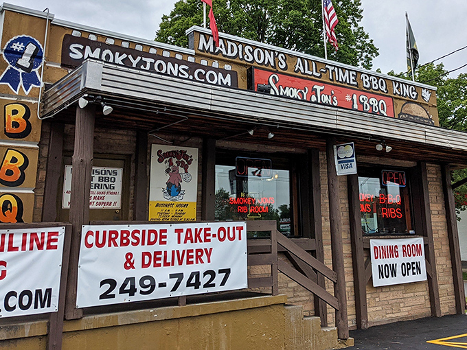 "Madison's All-Time BBQ King" isn't just bragging&mdash;it's a promise carved in smoke and sealed with sauce. The humble exterior belies the flavor explosion waiting inside.