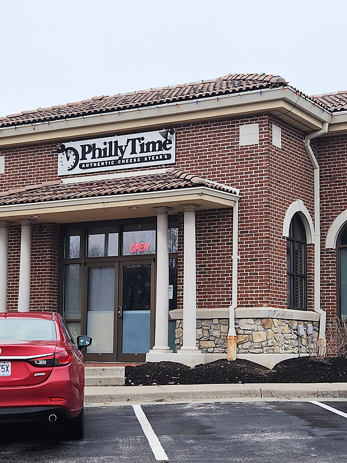 The brick fa&ccedil;ade of Philly Time stands as a beacon for sandwich seekers, promising authentic Philadelphia flavors in the heart of Kansas City.