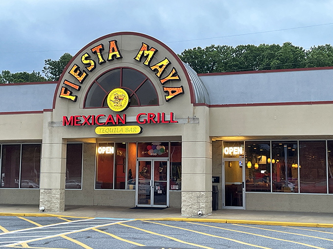 The bright yellow-and-red sign of Fiesta Maya cuts through Delaware's suburban landscape like a beacon of culinary promise. Strip mall treasures are often the best kind.