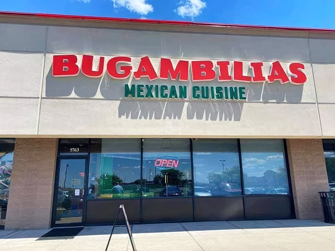 The unassuming storefront might fool you, but that bold red sign is like a beacon calling to serious enchilada enthusiasts across the Hoosier state.