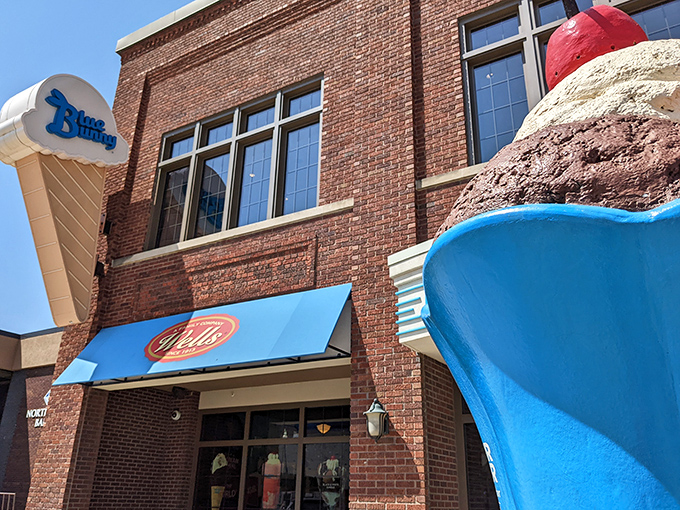 The brick fa&ccedil;ade of Wells Visitor Center stands proudly in downtown Le Mars, with that giant ice cream cone sculpture practically winking at passersby.