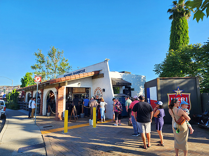 The pilgrimage begins here: Heritage Barbecue's unassuming exterior belies the smoky treasures within. That line? Worth every minute of the wait.