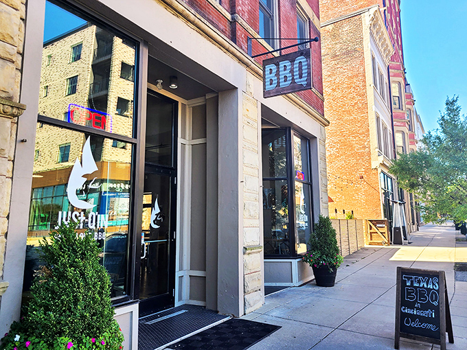 The unassuming storefront with its simple "BBQ" sign is like a secret handshake among Cincinnati's smoked meat cognoscenti.
