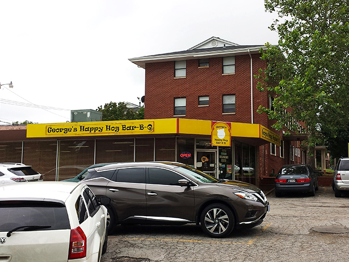 That bright yellow awning isn't just a color choice&mdash;it's a beacon of barbecue hope on the Oklahoma City horizon. No fancy frills needed when the smoke speaks for itself.