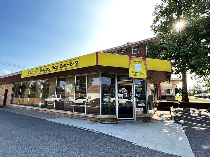 That bright yellow awning isn't just a color choice—it's a beacon of barbecue hope on the Oklahoma City horizon. No fancy frills needed when the smoke speaks for itself.