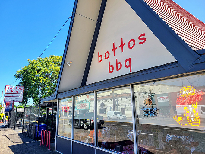 The A-frame architecture isn't just eye-catching&mdash;it's a smoke signal to barbecue lovers that something magical awaits inside this Portland landmark. 