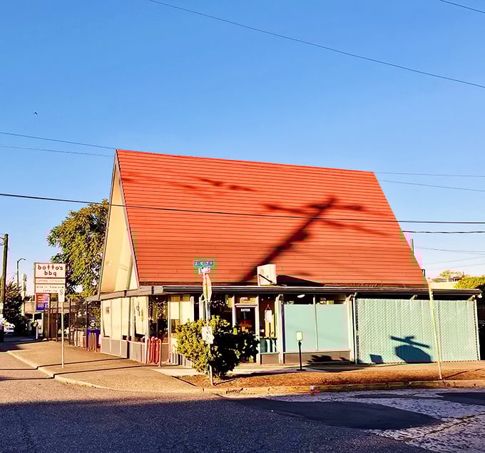 The A-frame architecture isn't just eye-catching&mdash;it's a smoke signal to barbecue lovers that something magical awaits inside this Portland landmark. 