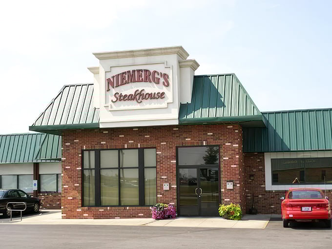 The classic brick-and-green exterior of Niemerg's stands like a culinary lighthouse for hungry travelers. Interstate driving never had such a delicious destination waiting at the end.