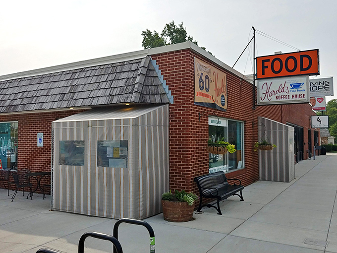 That iconic orange "FOOD" sign against the brick facade isn't just advertising &ndash; it's a beacon of hope for hungry Nebraskans.