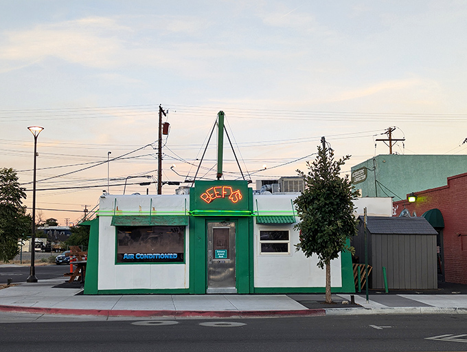 The little green burger joint that could. Beefy's modest exterior in Reno hides burger greatness within, like a superhero's unassuming alter ego.