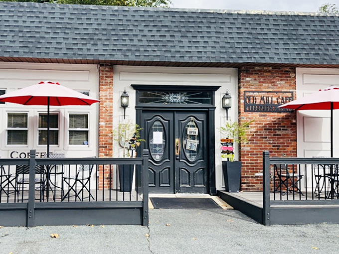 The brick facade and cheerful red umbrellas of Old Mill Cafe welcome you like an old friend who happens to make the best breakfast in town.