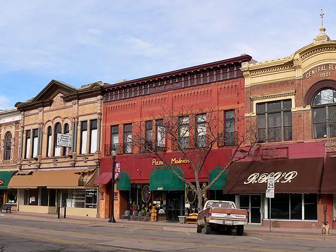 Historic brick facades line Ca&ntilde;on City's Main Street, offering a glimpse into Colorado's past while housing today's charming local businesses.