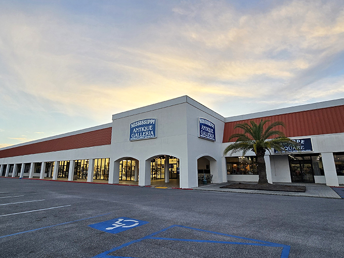 The classic car parked outside isn't just decoration&mdash;it's a time machine preview of the wonders waiting inside Mississippi Antique Galleria. 