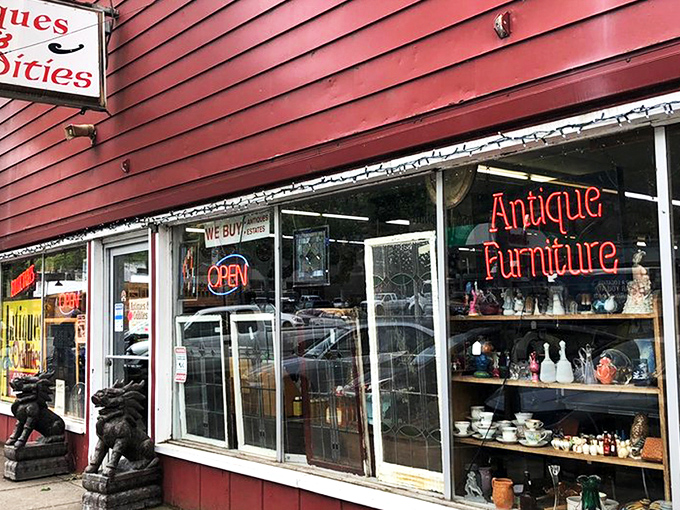 The wagon wheel above the storefront isn't just decoration&mdash;it's a time machine invitation to step back into a world where treasures await.
