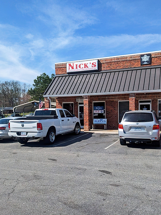 The humble brick exterior of Nick's might not scream "burger mecca," but locals know that culinary treasures often hide behind modest facades.