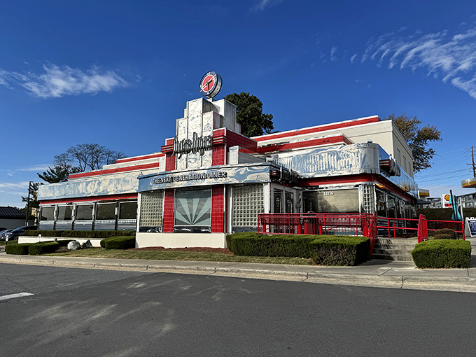 The gleaming chrome exterior of Silver Diner stands like a time capsule on wheels, permanently parked in Rockville but ready to transport you to simpler times.