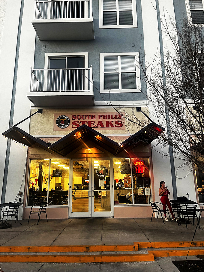 The bright red sign beckons like a lighthouse for the hungry&mdash;South Philly Steaks standing proud against Florida's sunny backdrop.