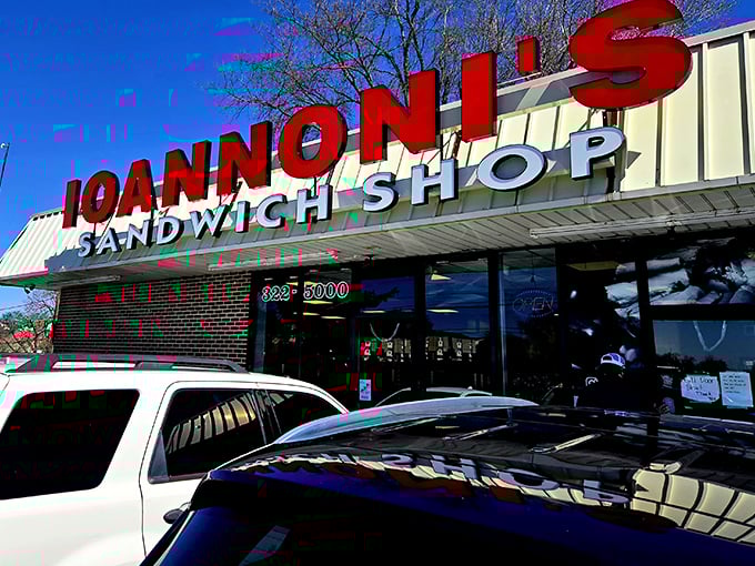 The bright red Ioannoni's sign stands out like a culinary lighthouse, guiding hungry travelers to sandwich nirvana on even the bluest Delaware day.