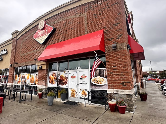 The brick exterior with its signature red awnings stands as a beacon of hope for chicken-and-waffle enthusiasts. Southern comfort food paradise found!