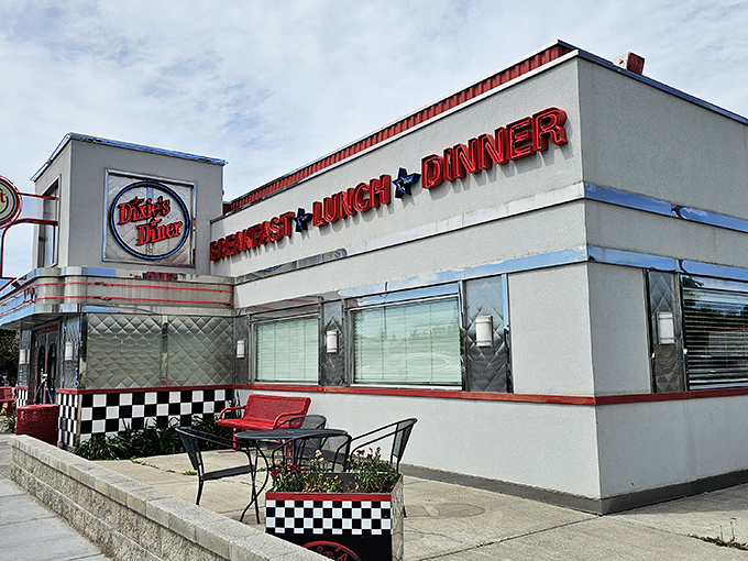 The bright red "FOOD ★ FUN ★ FIFTIES" sign isn't just advertising&mdash;it's a time portal promising your stomach the vacation it deserves.
