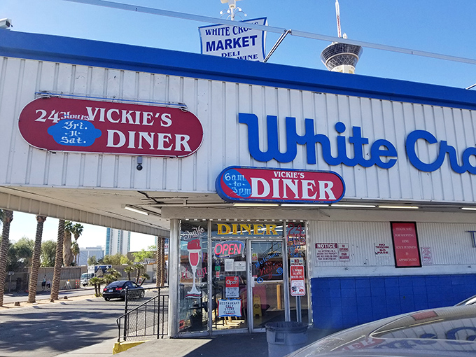 Welcome to Vickie's Diner, where the neon dreams of Vegas meet the comforting embrace of small-town America. This unassuming facade hides a treasure trove of culinary delights that would make even Elvis say, "Thank you, thank you very much!"