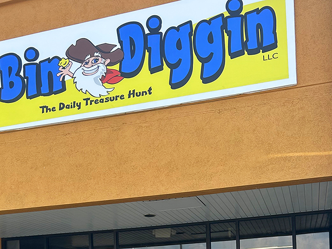 The bright yellow facade of Bin Diggin' promises treasure hunting adventures within. Like a retail Wonka factory, but the golden tickets are bargain prices.