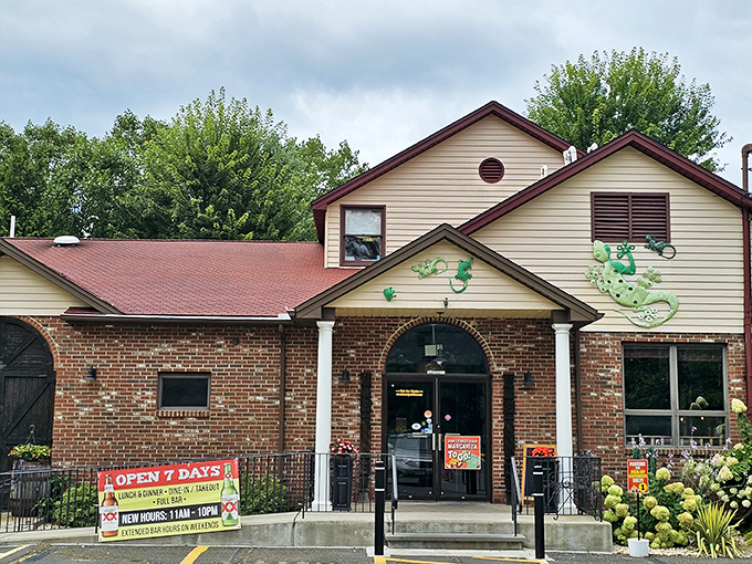 The charming brick-and-siding exterior of Se&ntilde;or Pancho's sports a playful lizard mural, as if saying "come inside for some serious flavor fiesta!"