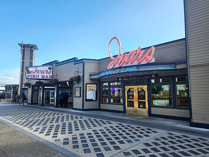 The neon glow of Ivar's iconic sign has been guiding hungry seafood pilgrims to Seattle's waterfront for generations. Resistance is futile.