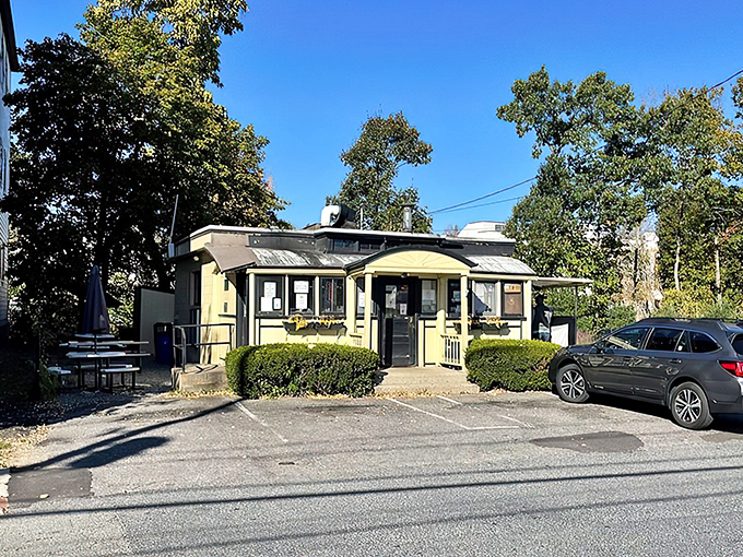 The little yellow diner that could! Casey's charming exterior in Natick promises a time-traveling culinary experience that's kept locals coming back for generations.