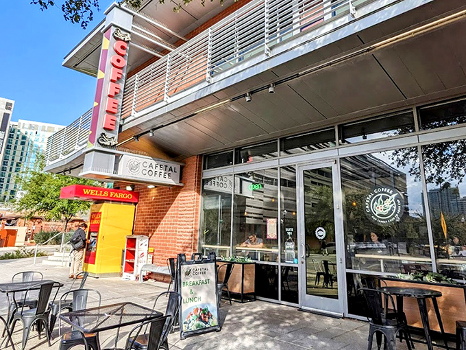 The sign says coffee, but what it really advertises is salvation from mediocre morning routines. Cafetal's exterior promises Colombian coffee excellence in the heart of Tempe.