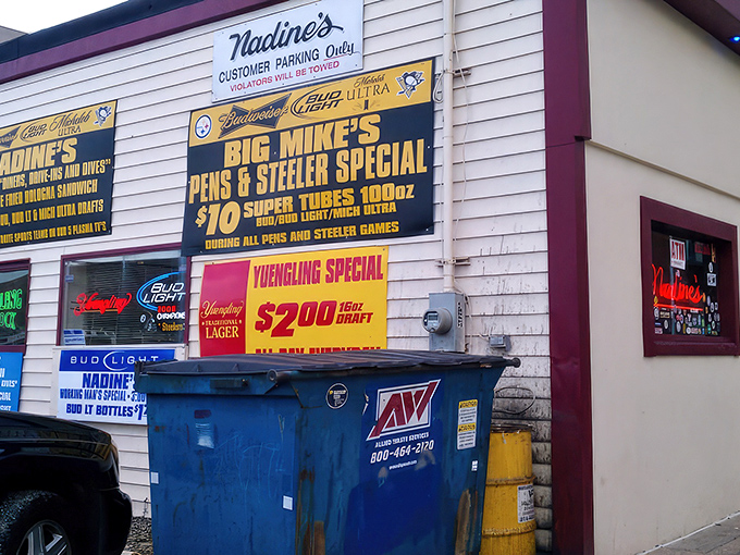 The unassuming exterior of Nadine's might not win architectural awards, but those beer specials and Pittsburgh sports banners promise something authentic waiting inside.
