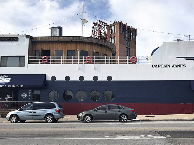 Ship ahoy on dry land! Captain James' boat-shaped restaurant might be the only vessel in Baltimore where seasickness isn't on the menu.