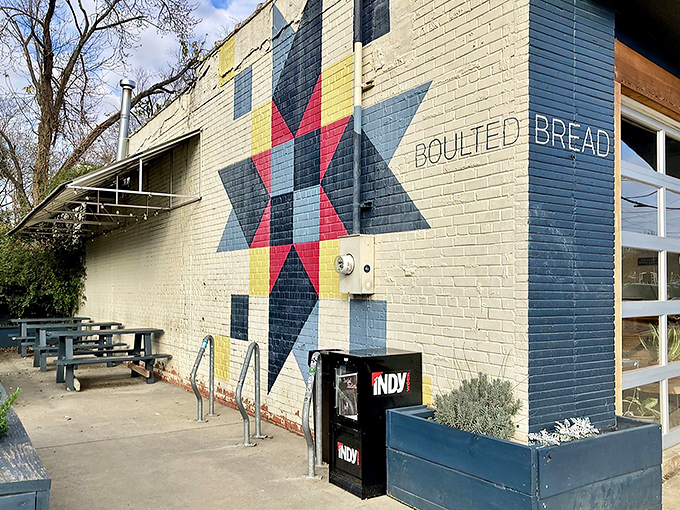 Impossible to miss with its bold geometric mural, Boulted Bread's exterior isn't just Instagram-worthy&mdash;it's an artistic prelude to the culinary masterpieces waiting inside.